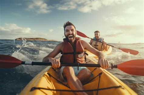 Premium Photo Woman And Man Ride A Canoe On The Sea Travel Concept Generative Ai
