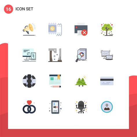 Set Of 16 Vector Flat Colors On Grid For Monitor Tree Devices Plant Autumn Editable Pack Of