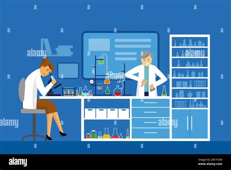 Illustration Of Scientists Men And Woman Working At Science Lab Stock Vector Image Art Alamy
