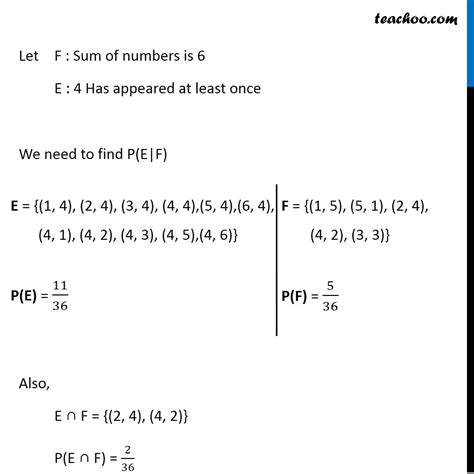 Example 6 A Die Is Thrown Twice Sum Of Numbers Is 6 Examples