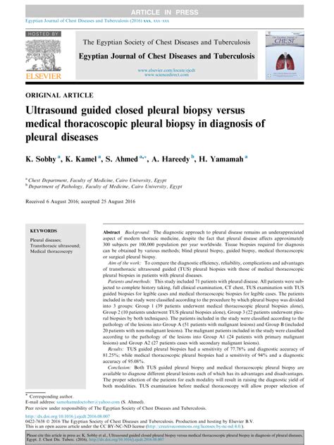 Pdf Ultrasound Guided Closed Pleural Biopsy Versus Medical