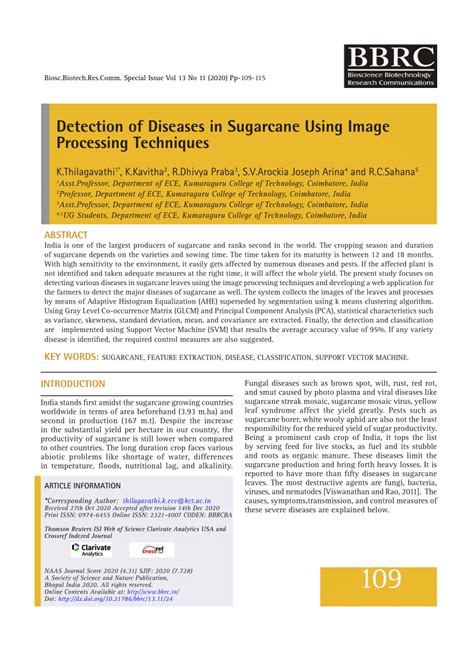 Pdf Detection Of Diseases In Sugarcane Using Image Processing Techniques Classification