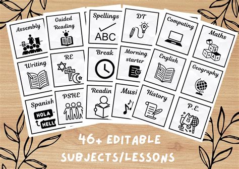 Editable Classroom Visual Timetable Class Schedule Cards Black And
