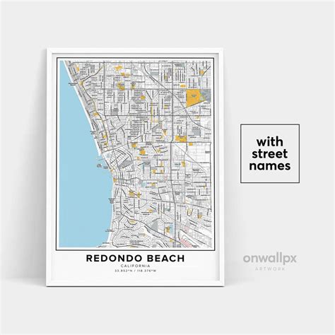 Redondo Beach Map Print Street Names Redondo Beach Map Of Redondo