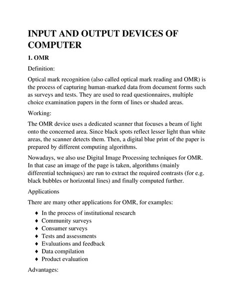 Input And Output Devices Of Computer Input And Output Devices Of