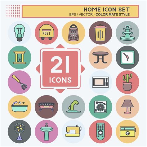 Home Icon Set Suitable For Education Symbol Color Mate Style Simple
