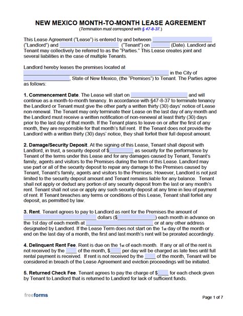 Free New Mexico Rental Lease Agreement Templates Pdf Word