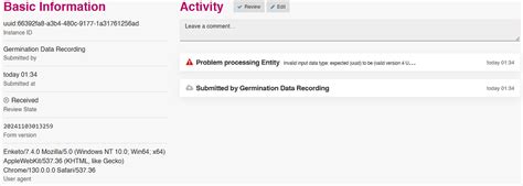 why is my submission with a barcode id as the entity id failing to