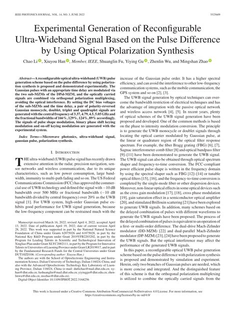 Pdf Experimental Generation Of Reconfigurable Ultra Wideband Signal Based On The Pulse