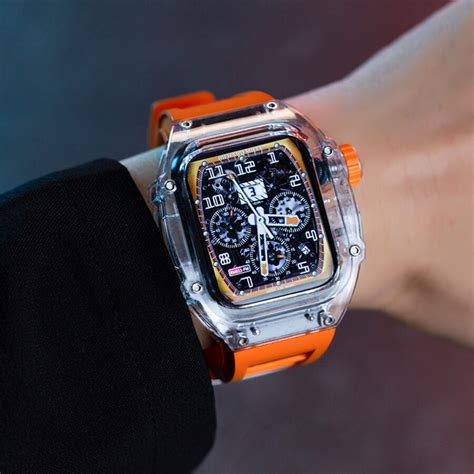Richard Mille Style Oem Iwatch Bands Watch Strap Case Orange 44mm For