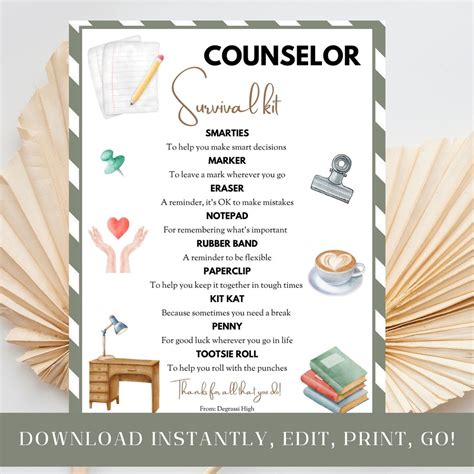 Counselor Survival Kit Printable Back To School Pta Pto Thank You T Idea Editable