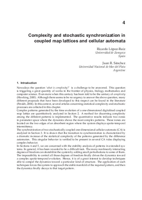 Pdf Complexity And Stochastic Synchronization In Coupled Map Lattices