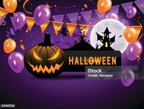할로윈 카니발 배경 오렌지 보라색 풍선 색종이 컨셉 디자인 파티 축 하 벡터 일러스트 레이 션 가을에 대한 스톡 벡터 아트 및 기타 이미지 Istock