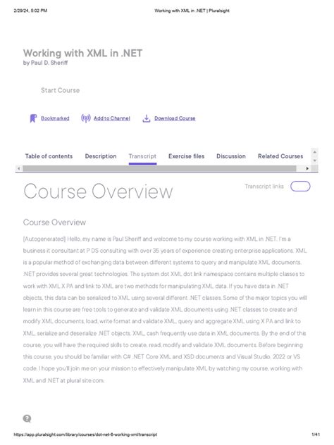 Working With Xml In Net Pluralsight Pdf