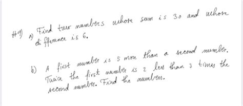 solved 10 a find 2 numbers whose sum is 30 and difference