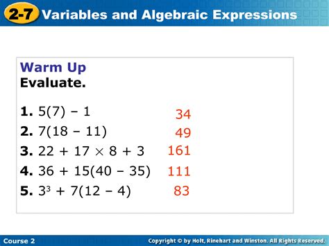 Lesson Variable And Algebraic Expressions Ppt