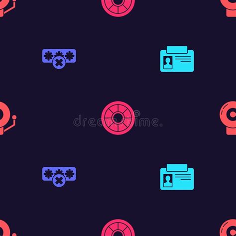 Set Identification Badge Password Protection Safe And Ringing Alarm Bell On Seamless Pattern