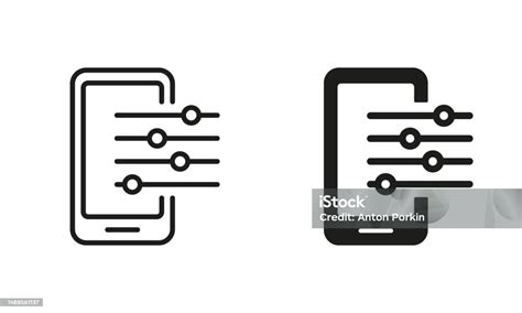 휴대 전화선 및 실루엣 아이콘 설정의 설정 및 옵션 수리 유지 보수 스마트폰 수리 서비스 기호 모음 제어판 및 전자 장치 설정 벡터 그림 개발에 대한 스톡 벡터 아트 및