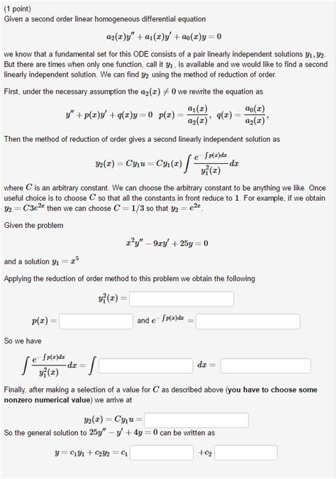 Solved Given a second order linear homogeneous differential | Chegg.com
