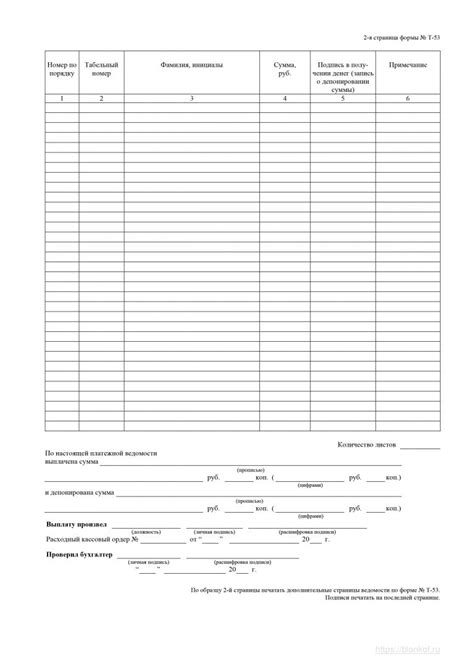 Платежная ведомость форма Т 53 образец 2025