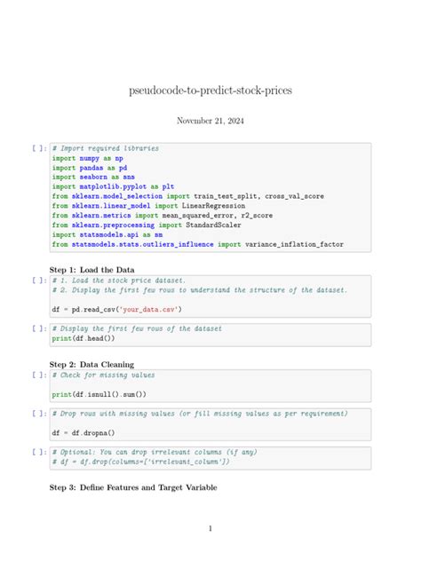 Pseudocode To Predict Stock Prices Pdf Applied Mathematics