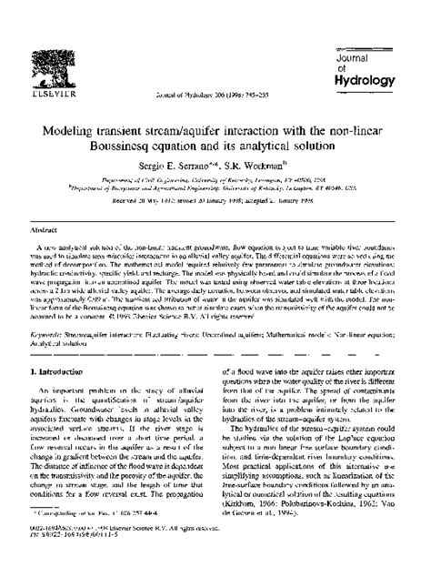 Pdf Modeling Transient Stream Aquifer Interaction With The Non Linear
