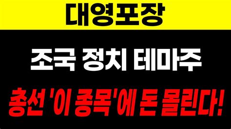 🚨대영포장🚨조국 정치 테마주🔥 총선 이 종목에 돈 몰린다 Youtube
