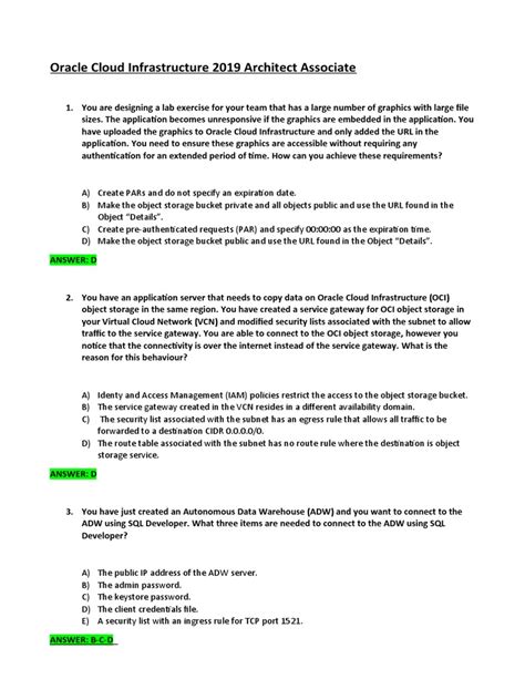 Oracle Architect Associate With Answer Pdf Load Balancing