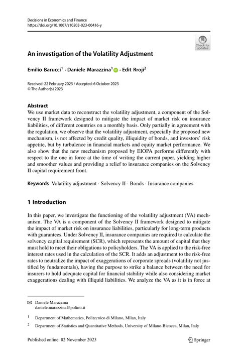Pdf An Investigation Of The Volatility Adjustment