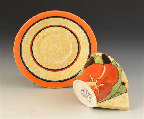 Clarice Cliff Red Gardenia Cafe Au Lait Conical Cup And Saucer C 1931