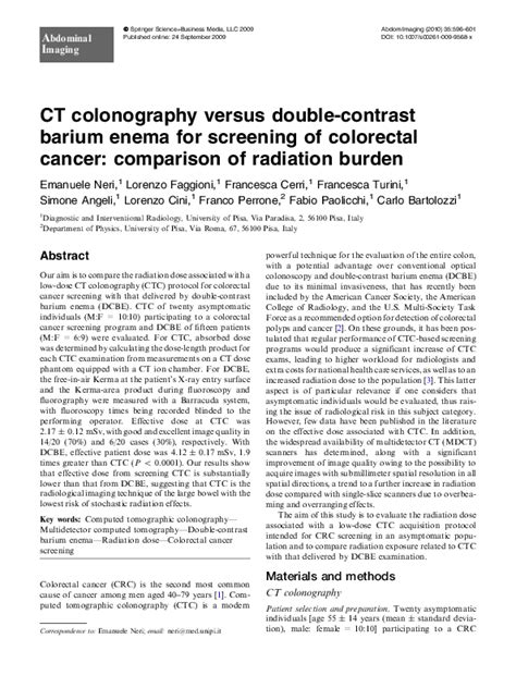 Pdf Radiation Comparison Ct Colonography Vs Dcbe