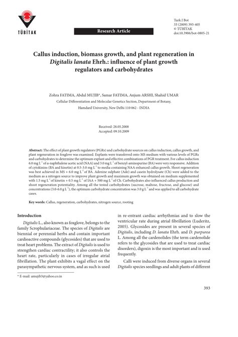 Pdf Callus Induction Biomass Growth And Plant Regeneration In