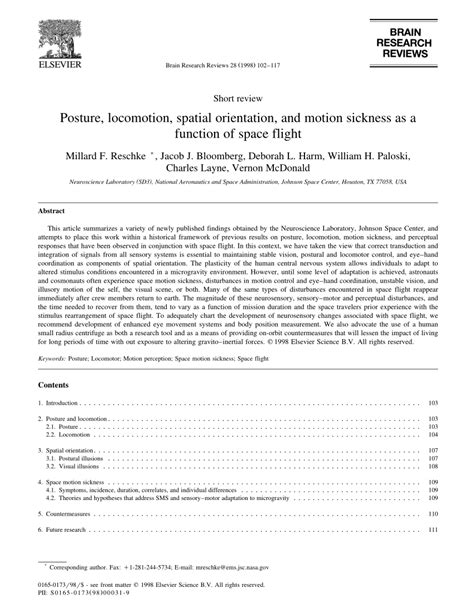 Pdf Posture Locomotion Spatial Orientation And Motion Sickness As