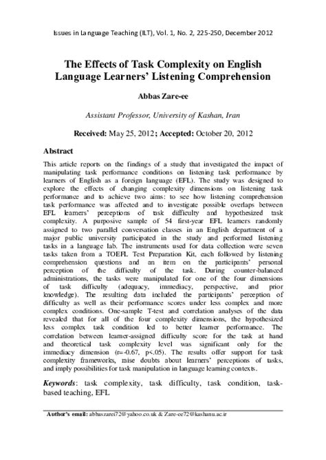 Pdf The Effects Of Task Complexity On English Language Learners Listening Comprehension