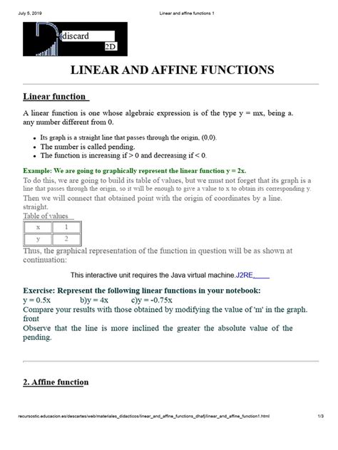Linear And Affine Functions 1 Pdf Function Mathematics