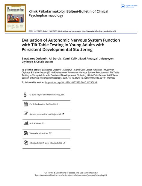 Pdf Evaluation Of Autonomic Nervous System Function With Tilt Table Testing In Young Adults