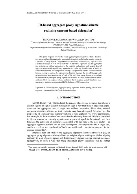 Pdf Id Based Aggregate Proxy Signature Scheme Realizing Warrant Based
