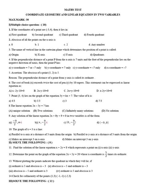 Maths Test Pdf Cartesian Coordinate System Mathematical Objects