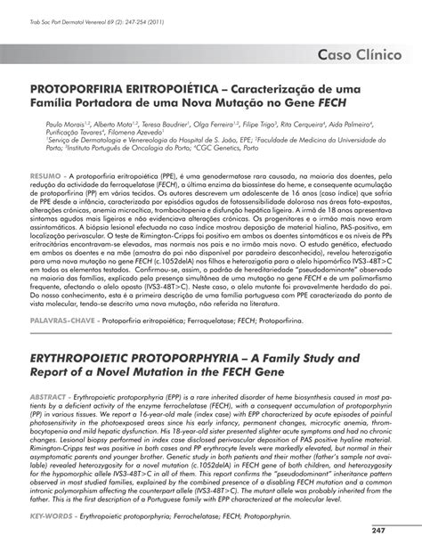 Pdf Protoporfiria EritropoiÉtica Caracterização De Uma Família Portadora De Uma Nova Mutação