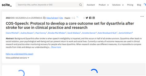 Cos Speech Protocol To Develop A Core Outcome Set For Dysarthria After