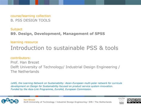 Han Brezet Introduction To Sustainable Pss And Tools Ppt