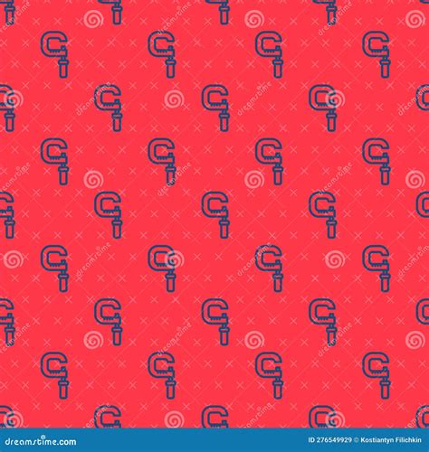 Blue Line Micrometer Icon Isolated Seamless Pattern On Red Background