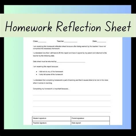 Homework Reflection Sheet Made By Teachers