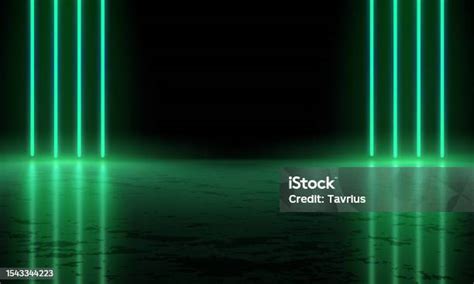 추상적인 파란색 3d 실린더 받침대 연단 공상과학 소설의 어두운 추상적인 방에는 수직으로 빛나는 네온 조명 라인이 있고 젖은 반사 바닥이 있습니다 벡터 렌더링 모형 제품