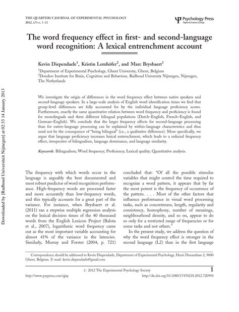 Pdf The Word Frequency Effect In First And Second Language Word