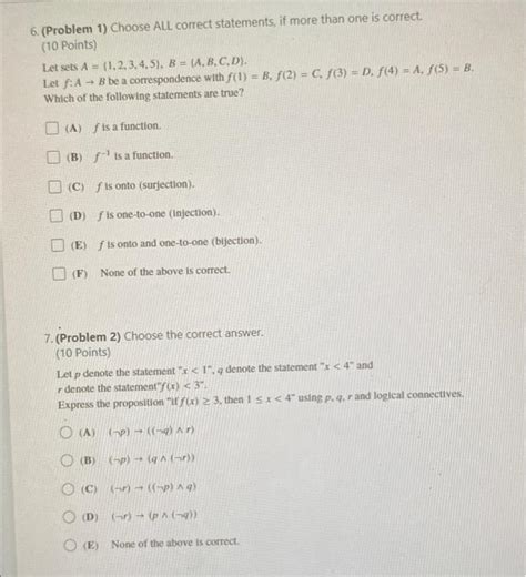 Solved 6 Problem 1 Choose All Correct Statements If More