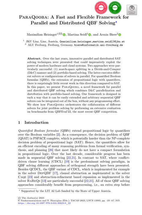 Pdf Paraqooba A Fast And Flexible Framework For Parallel And Distributed Qbf Solving
