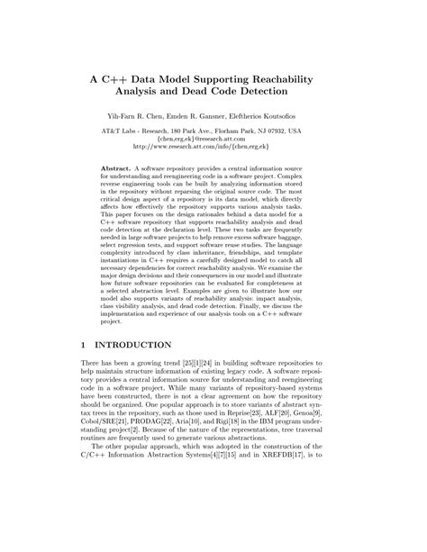 Pdf Ac Data Model Supporting Reachability Analysis And Dead Code