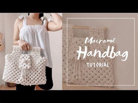 Macrame Bag Handbag Wooden Stick Dowel Handle Tutorial For Beginners Macrame Bag Macrame