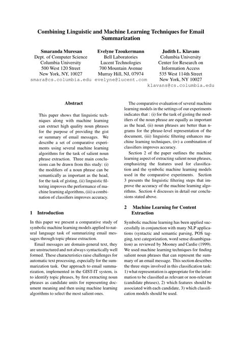 Pdf Combining Linguistic And Machine Learning Techniques For Email